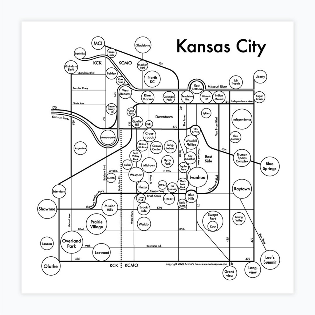 Kansas City Map Print 8"x8" - Etsy