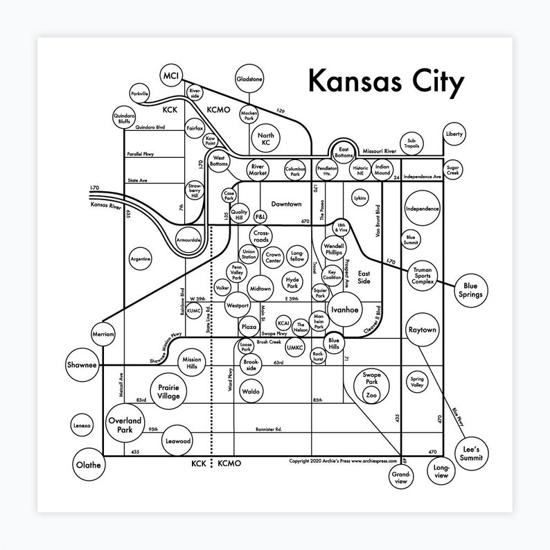Kansas City Map Print 8x8 - Etsy
