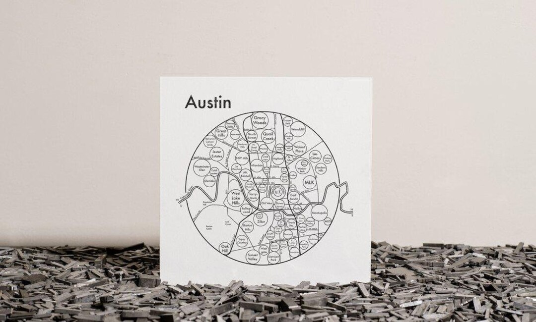 Austin Map Screenprint 17.5" X 17.5" - Etsy
