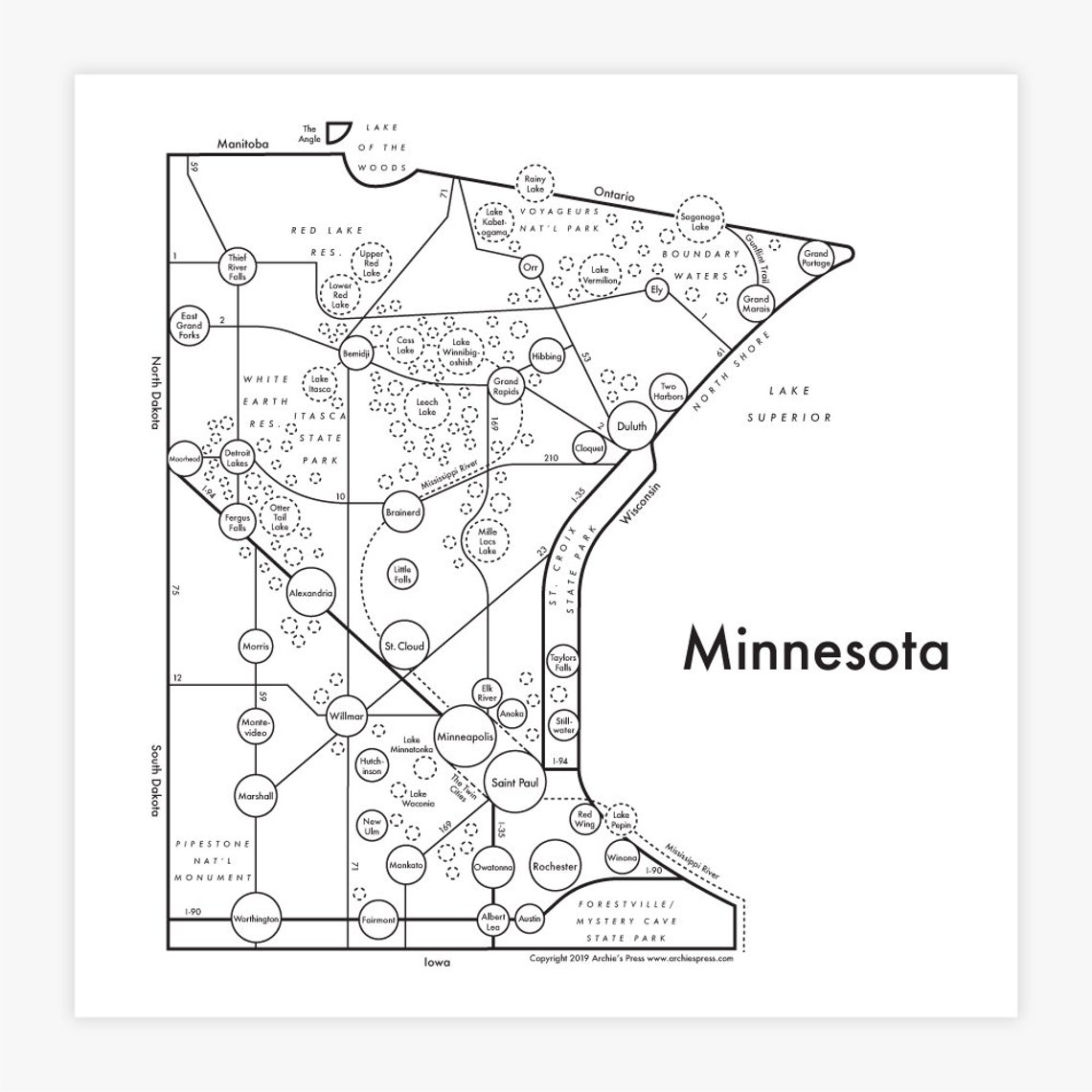 Minnesota Map Letterpress Print 8x8 - Etsy