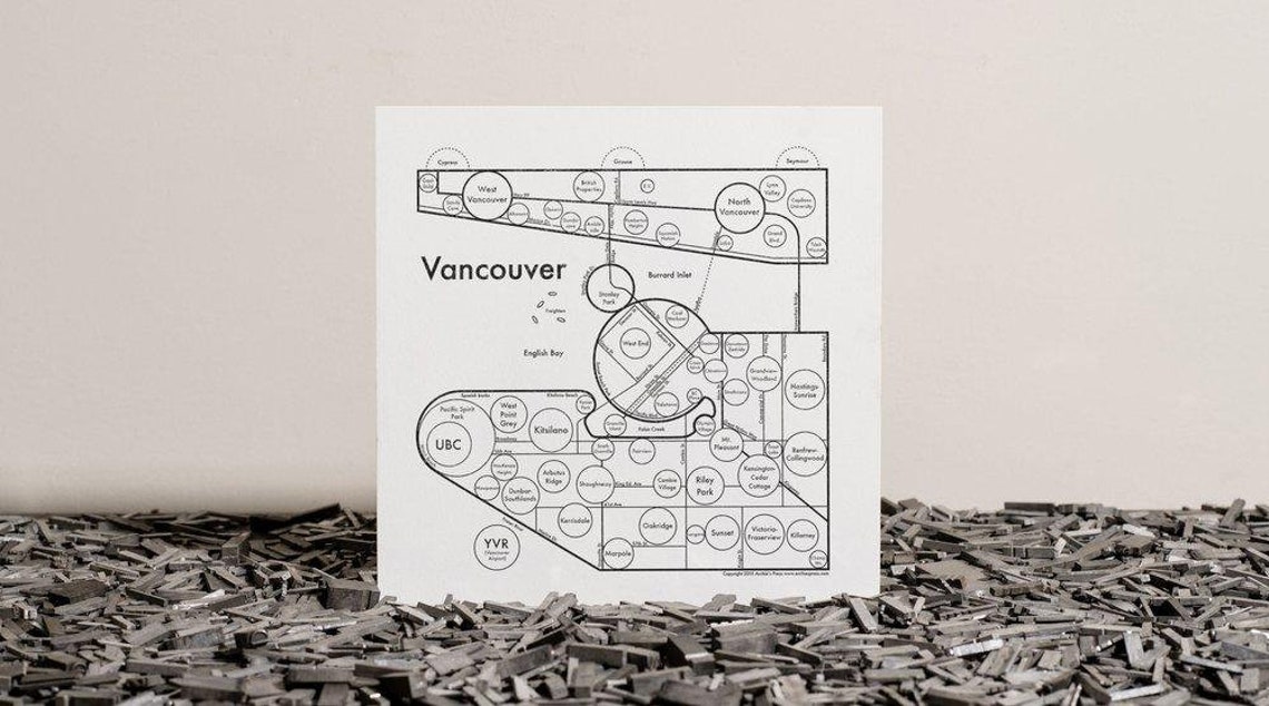 Vancouver Modern Map Screenprint 17.5x17.5 - Etsy