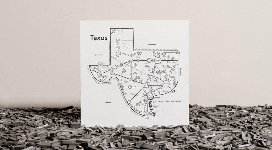 Texas Map Screenprint 17.5x17.5 - Etsy