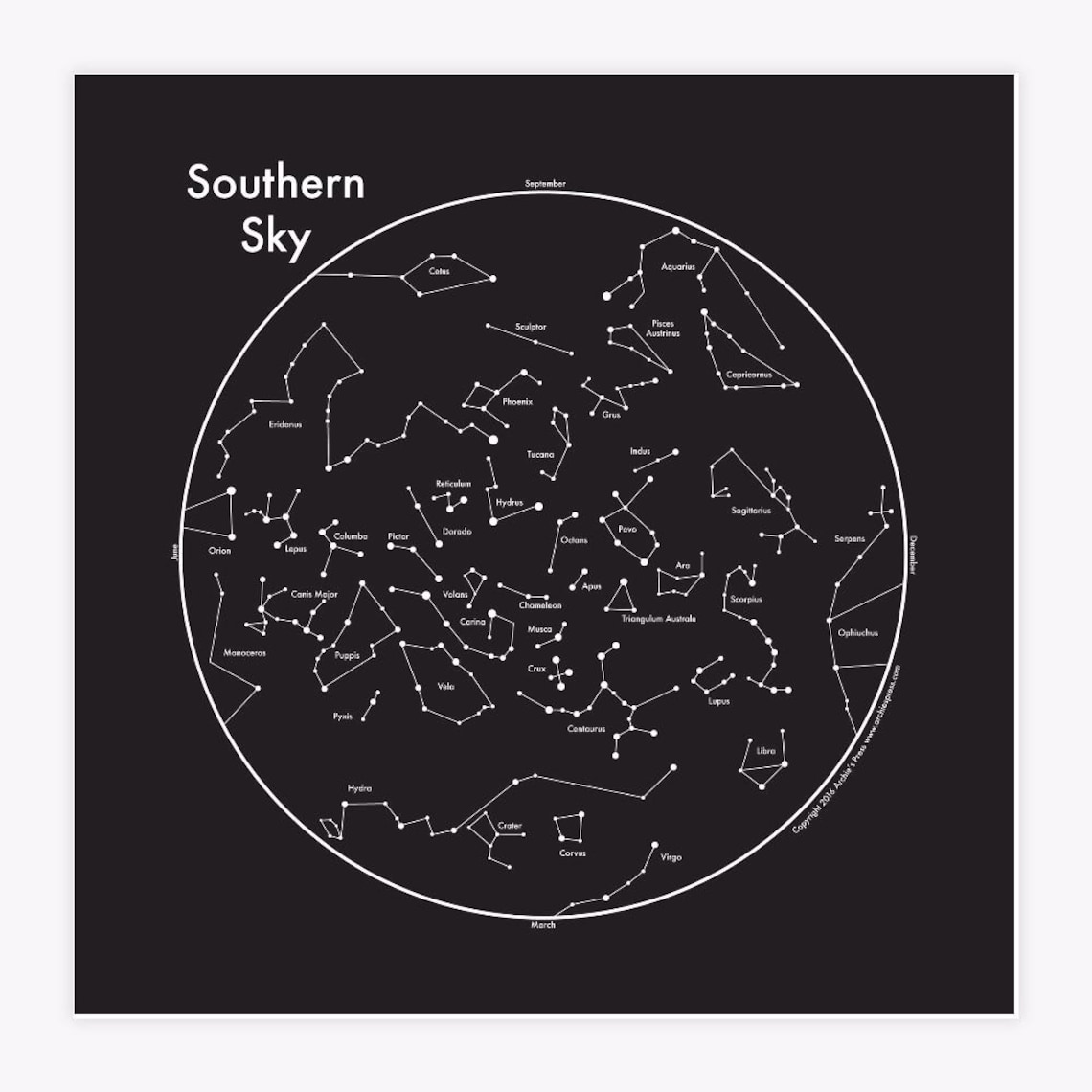 Northern Sky Letterpress Print Map 8"x8" - Etsy