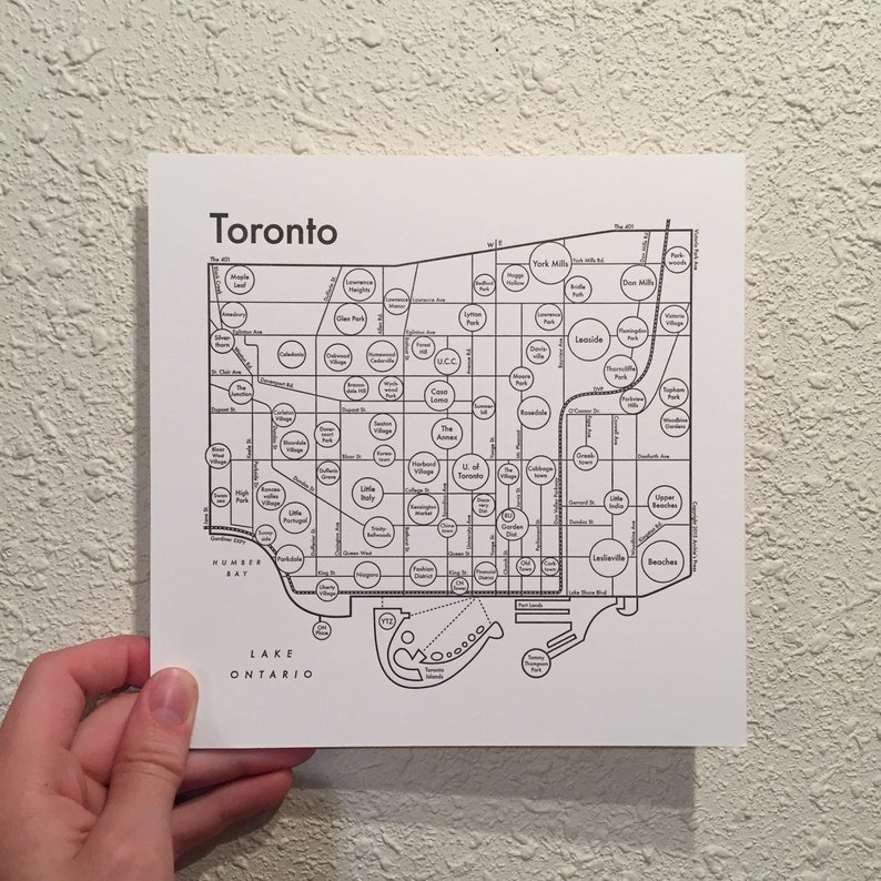 Toronto Neighborhood Map Letterpress Print 8x8 | Etsy