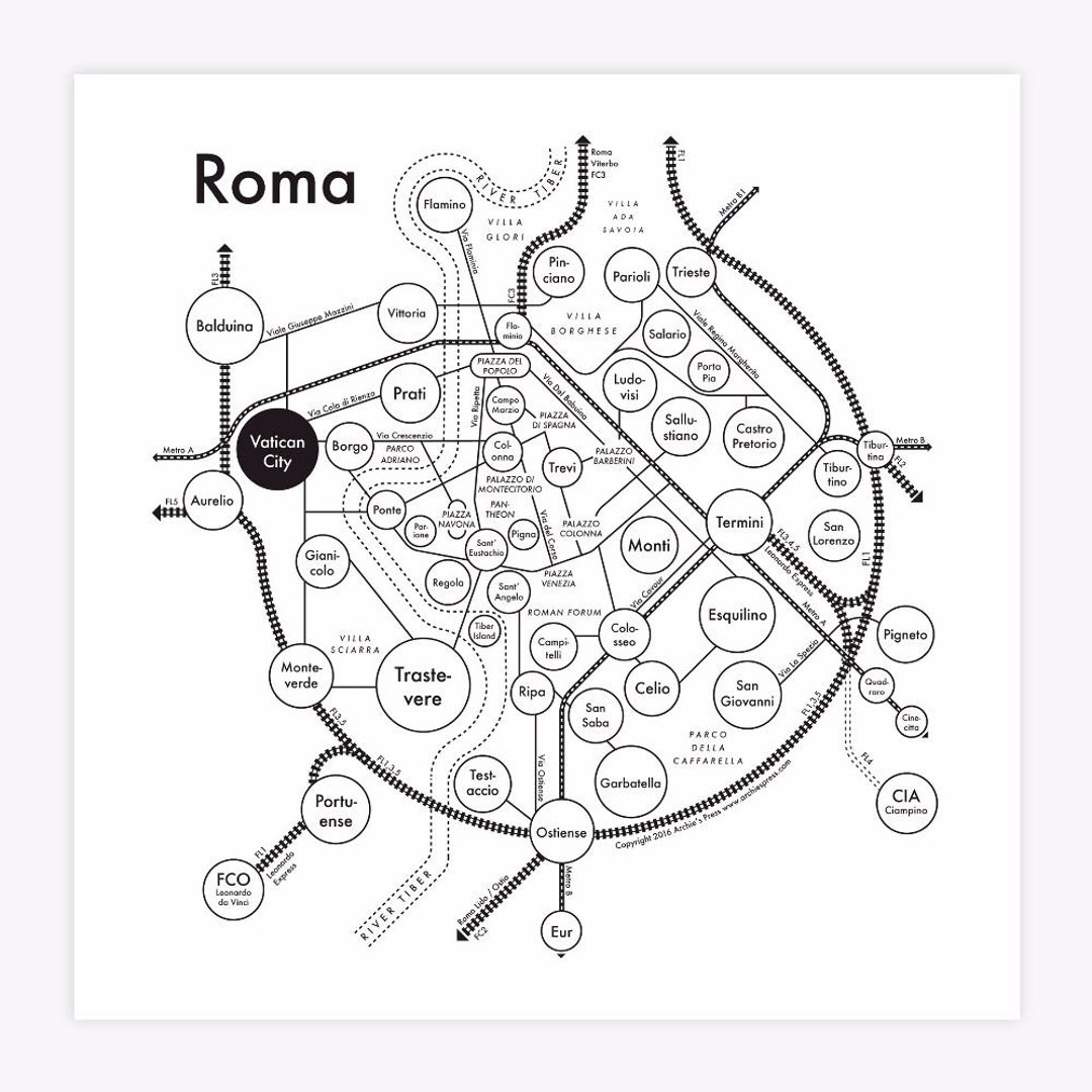 Rome Map Letterpress Print 8"x8" - Etsy