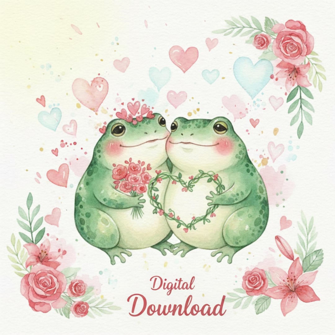 Cute Frog Couple Clipart PNG – Watercolor Love Frogs Digital Download ...