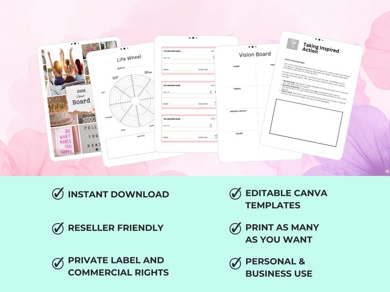 2026 Vision Board Bundle Canva Template | Vision Journal ...