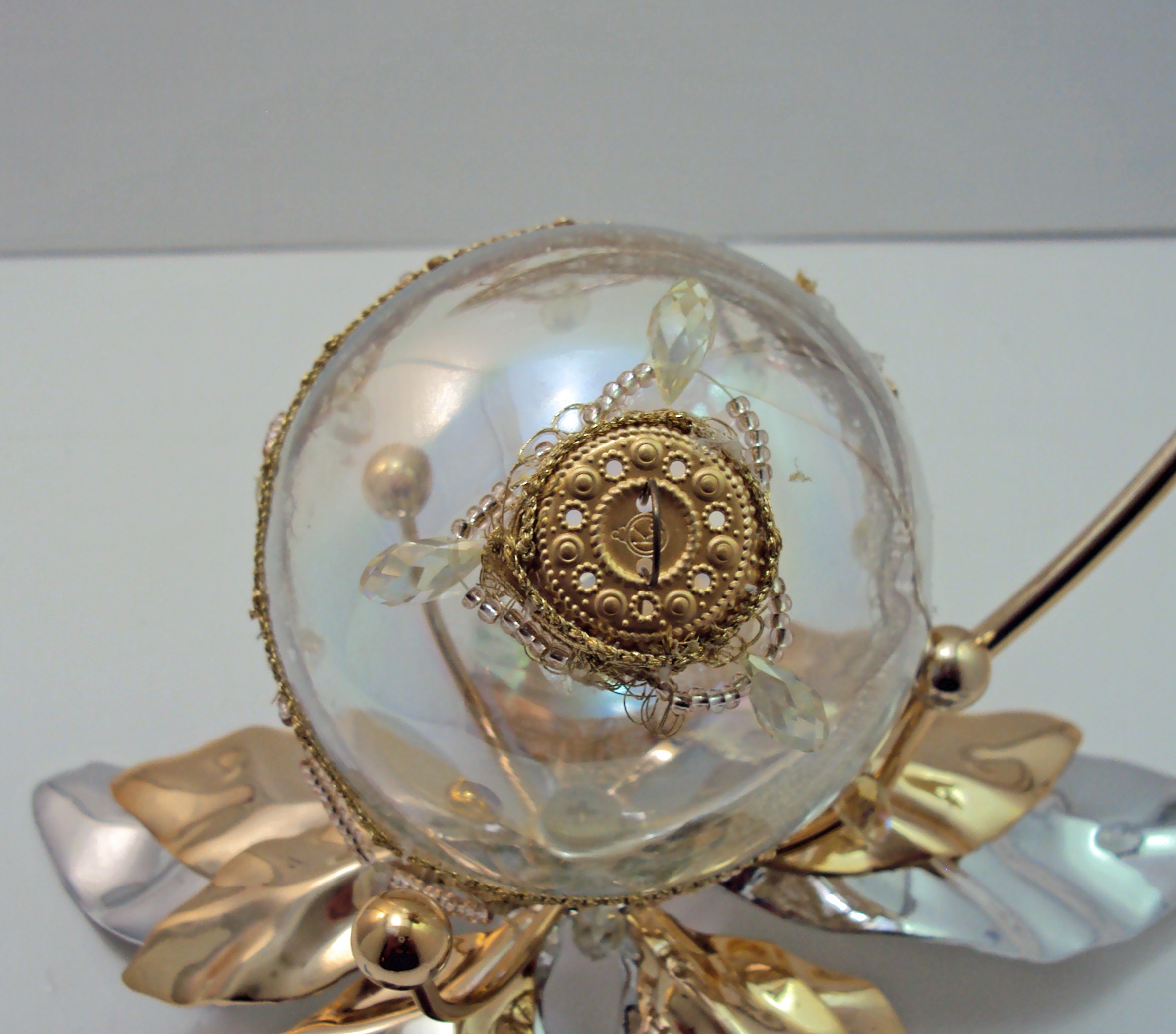 Christmas Ball AB Crystal Ball With Gold Trim and Dangling Crystals ...