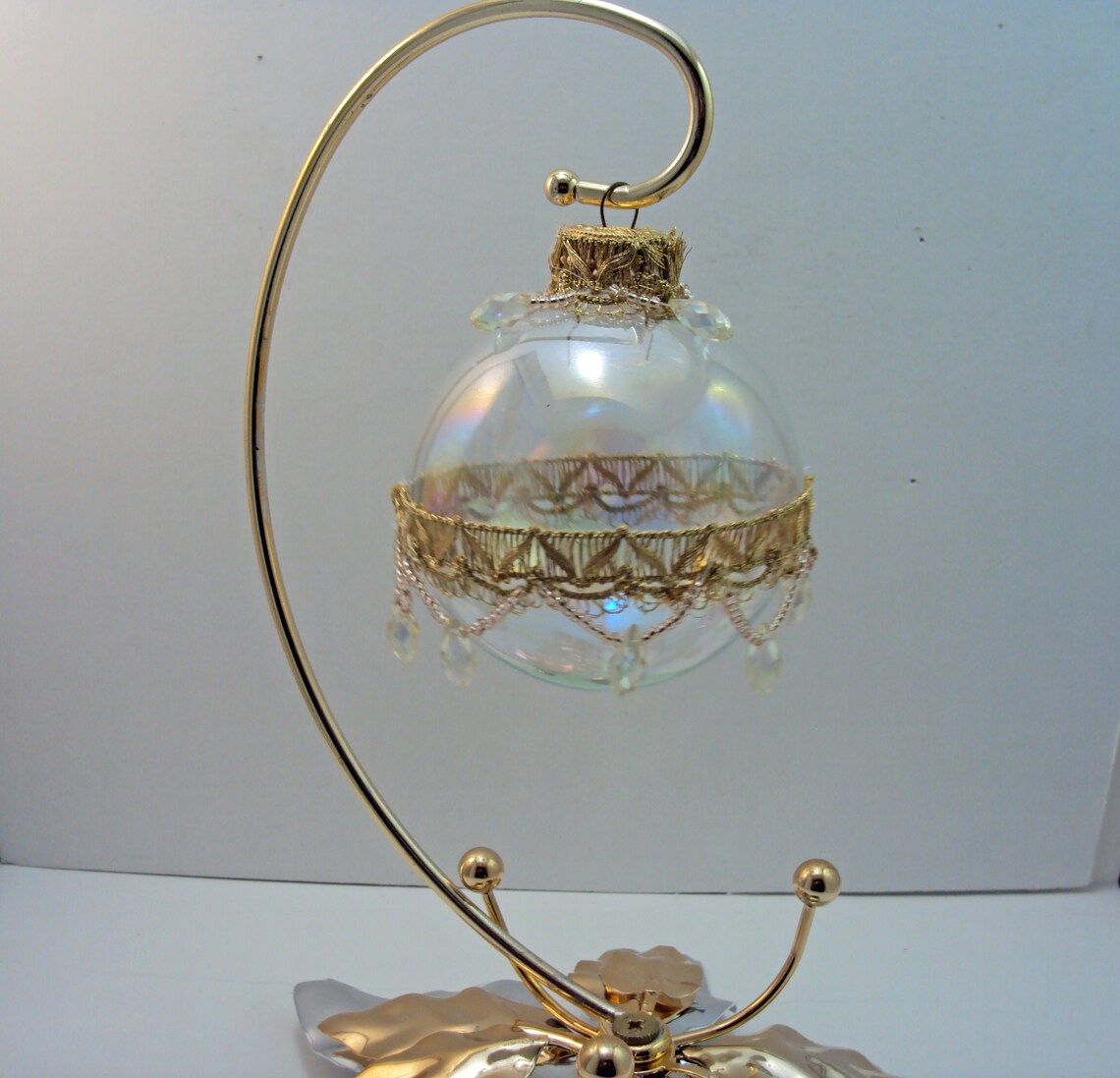 Christmas Ball AB Crystal Ball With Gold Trim and Dangling Crystals ...