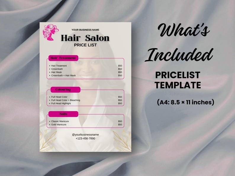 Hair Salon Price List Template Editable Hair Services Menu Canva Beauty ...