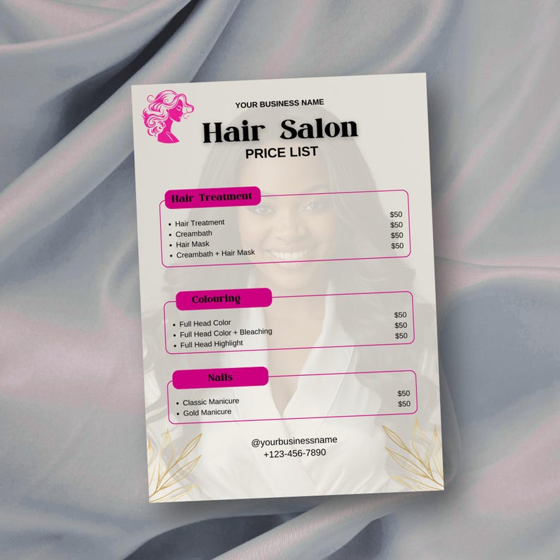 Hair Salon Price List Template Editable Hair Services Menu Canva Beauty ...