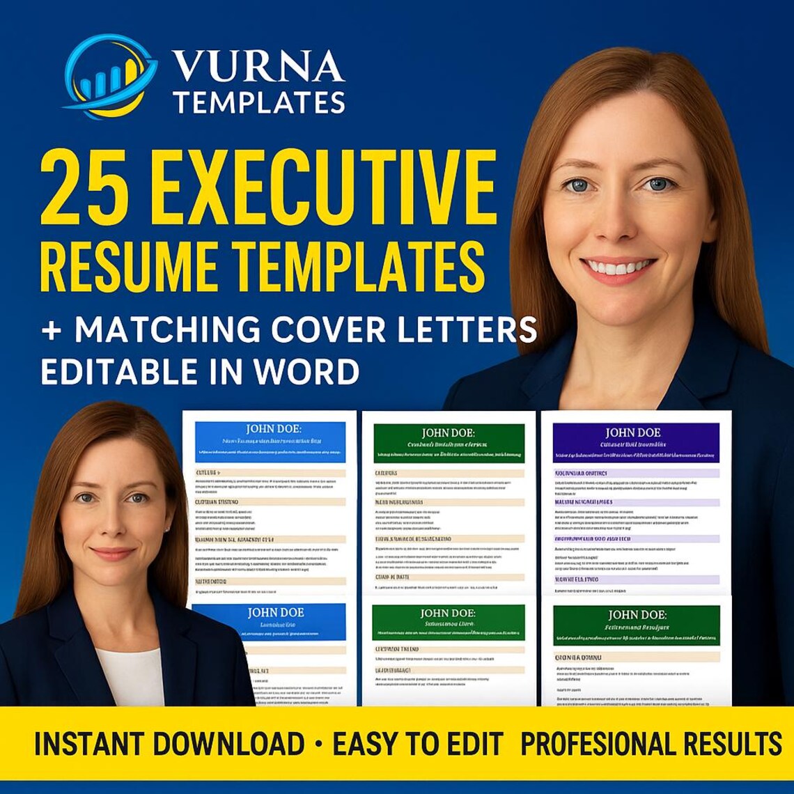 Executive Resume Templates: 25 Modern CV Designs (word DOCX) (instant ...
