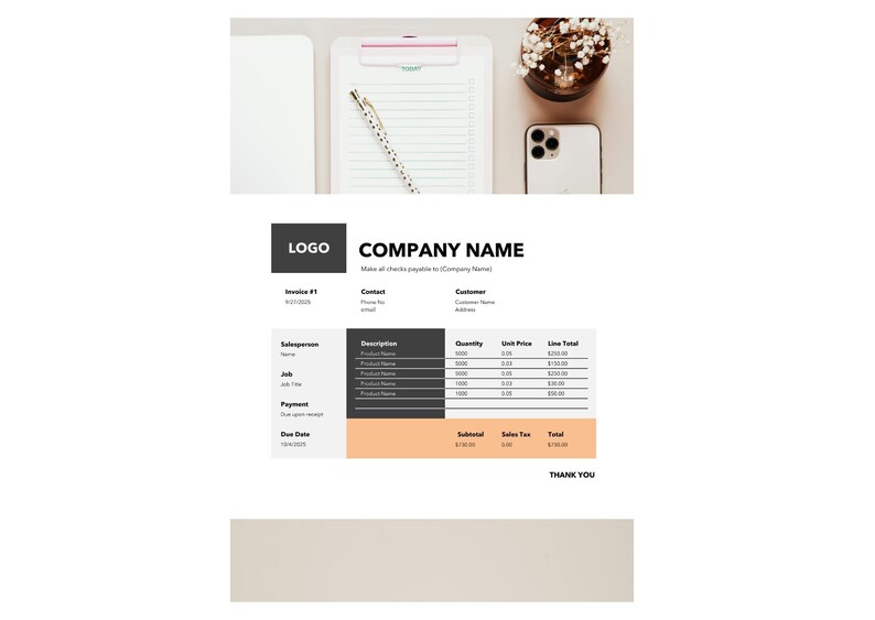 Editable Invoice Template: Small Business Custom Order Form (instant ...
