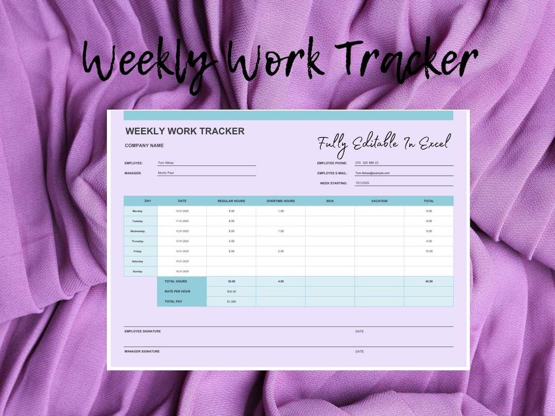 Weekly Timesheet Excel Template: Employee Time Tracker (digital ...