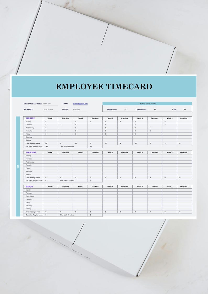 Employee Timesheet Template | Yearly Time Record | Fillable PDF ...