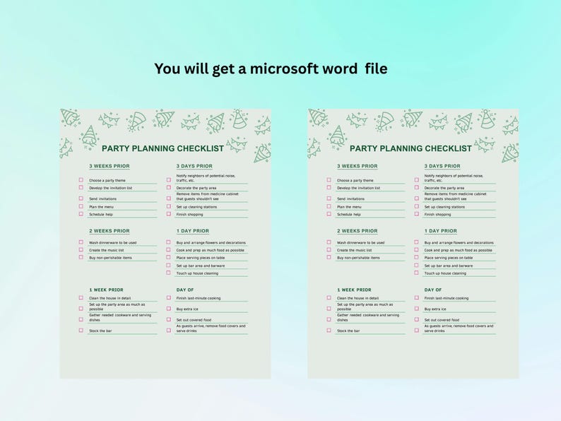 Editable Party Planning Checklist - Word Template (digital Download) - Etsy