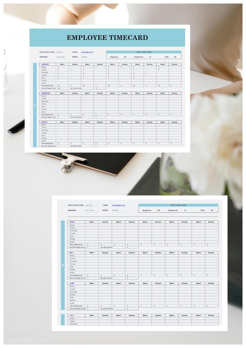 Employee Timesheet Template | Yearly Time Record | Fillable PDF ...