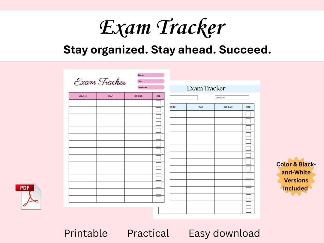Printable Exam Tracker - Etsy