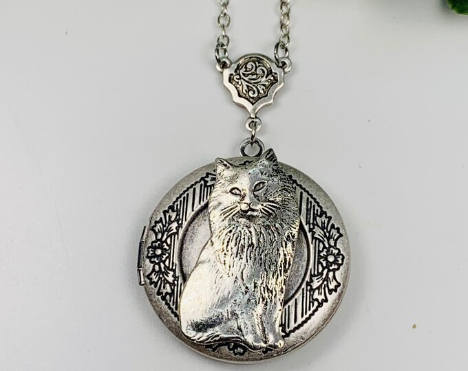 Antique Silver Cat Locket Necklace - Etsy