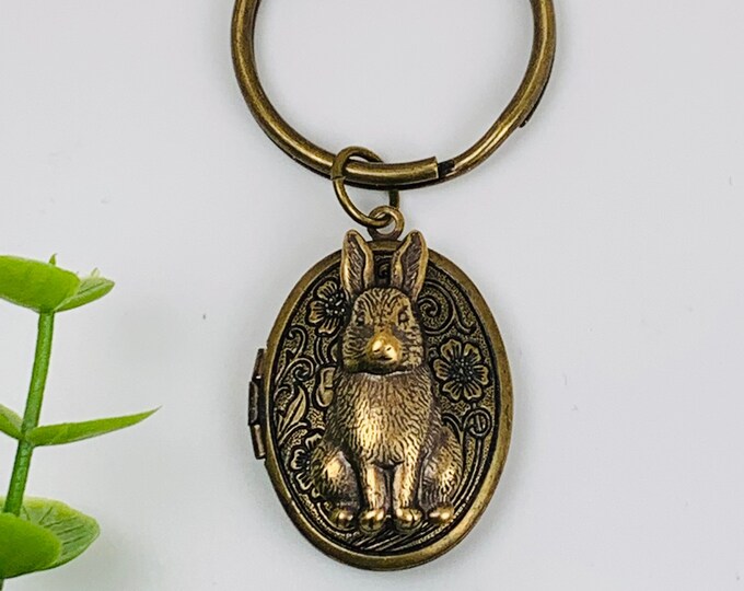 Antique Brass Rabbit Locket Keychain - Etsy