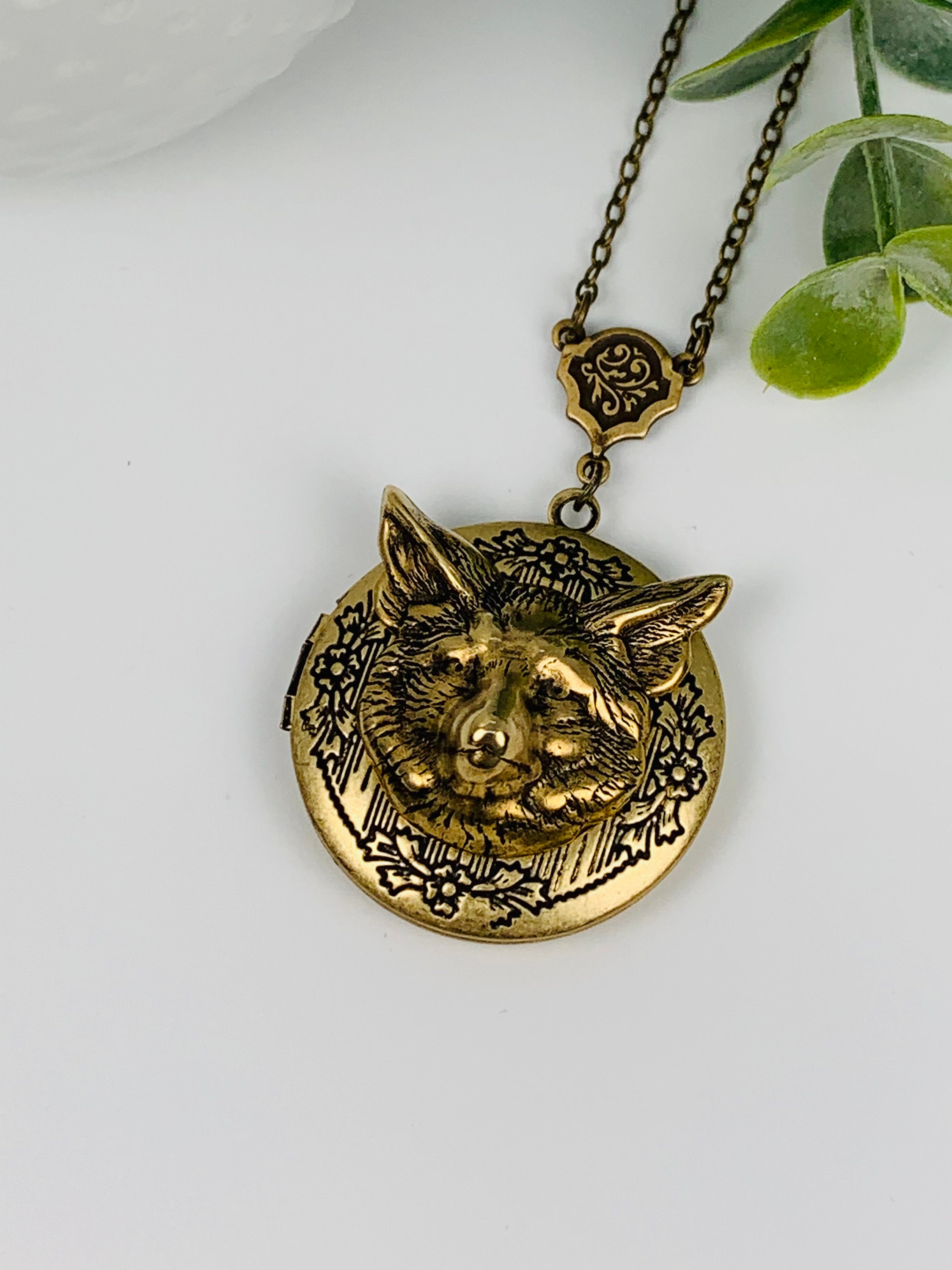 Antique Brass Fox Locket Necklace | Etsy