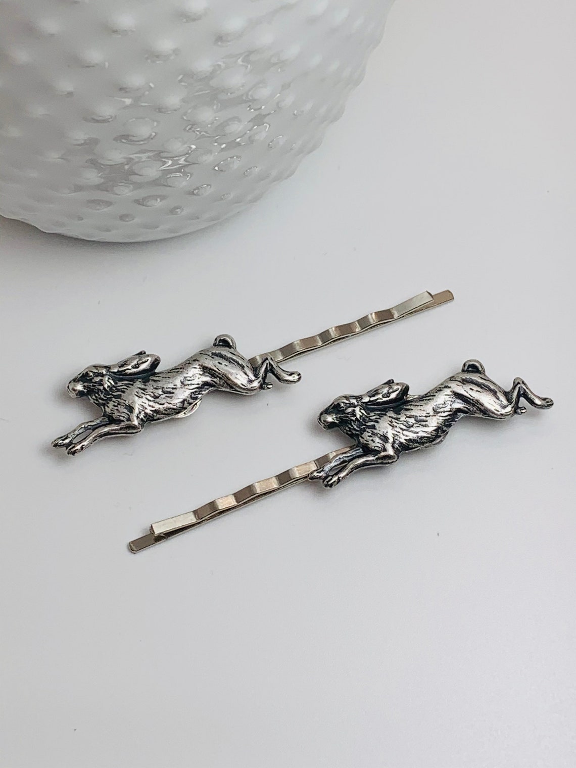 Antique Silver Running Rabbit Bobby Pins Set of 2 | Etsy