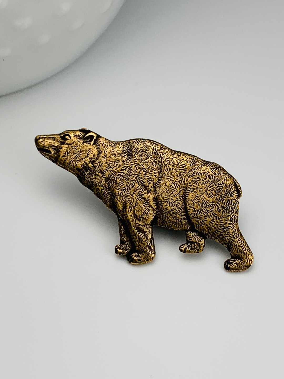 Antique Brass Bear Tie Tack or Lapel Pin - Etsy