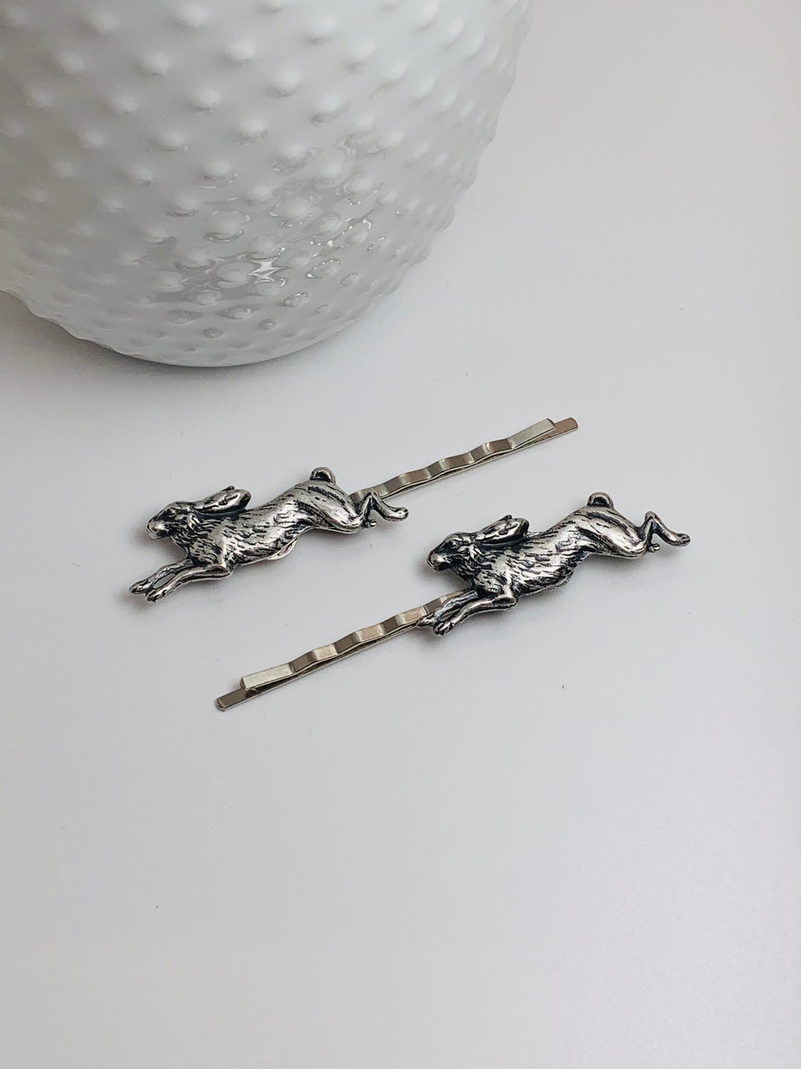 Antique Silver Running Rabbit Bobby Pins Set of 2 | Etsy