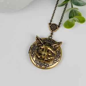Antique Brass Fox Locket Necklace | Etsy