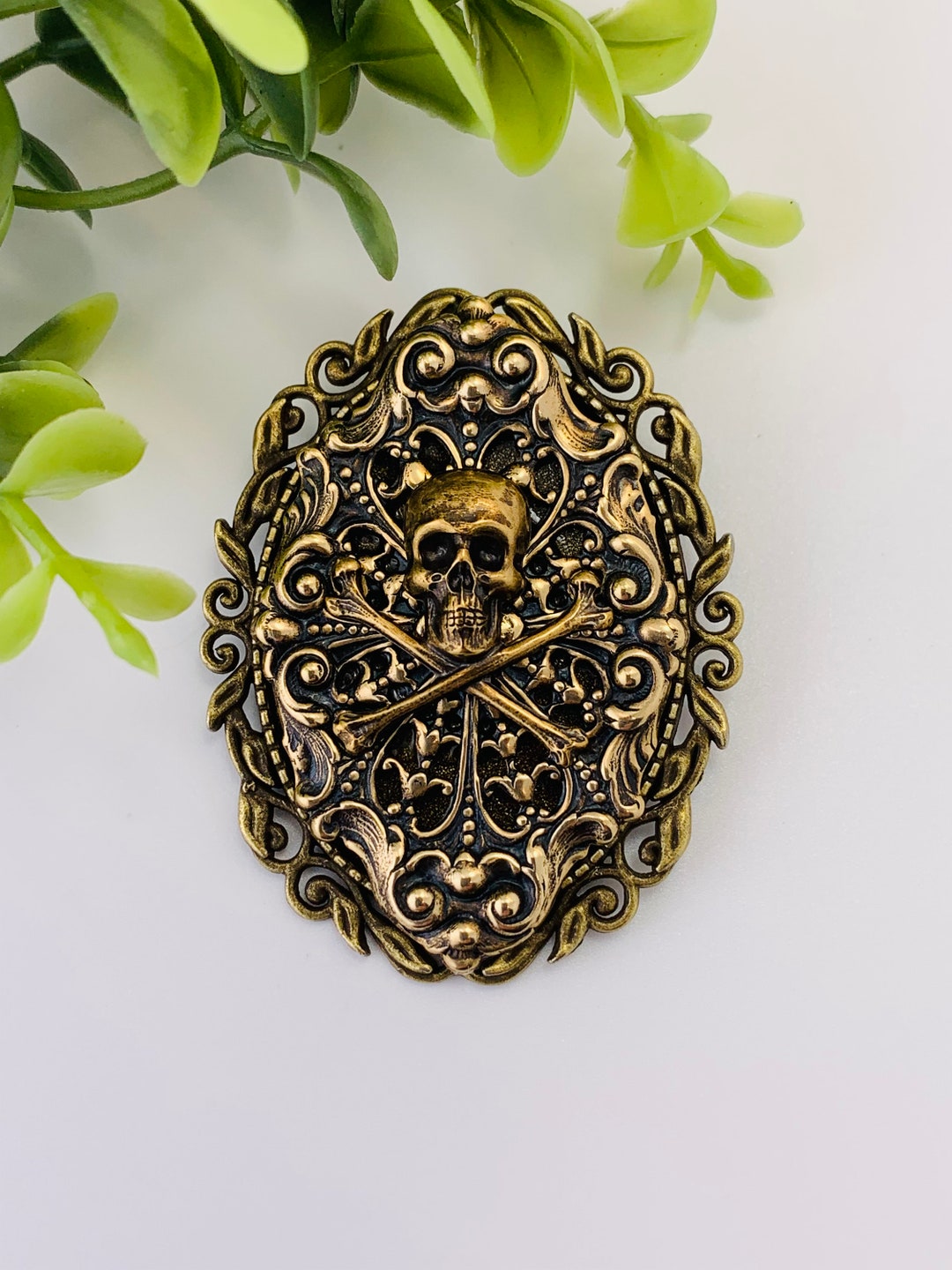 Antique Brass Pirate Skull With Crossbones Brooch - Etsy