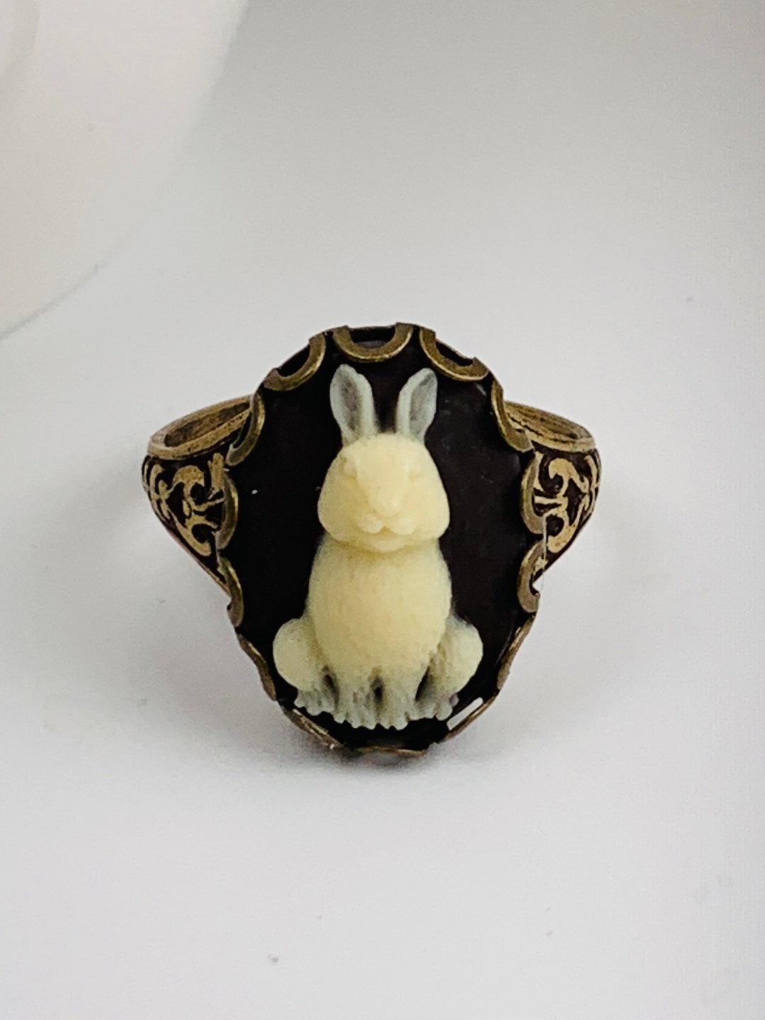 Vintage Rabbit Cameo Adjustable Ring - Etsy