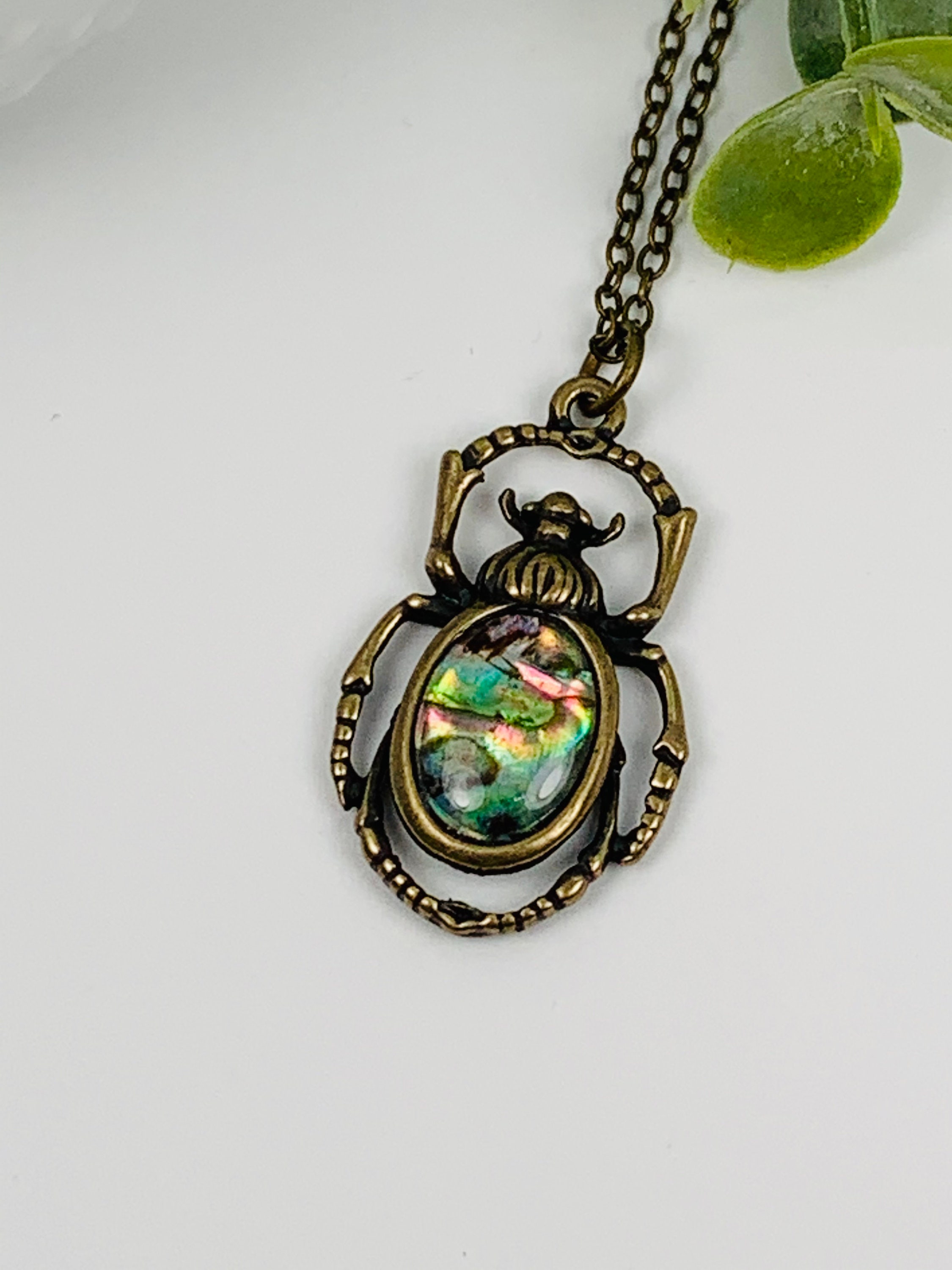 Antique Brass Scarab With Abalone Shell Body Necklace - Etsy