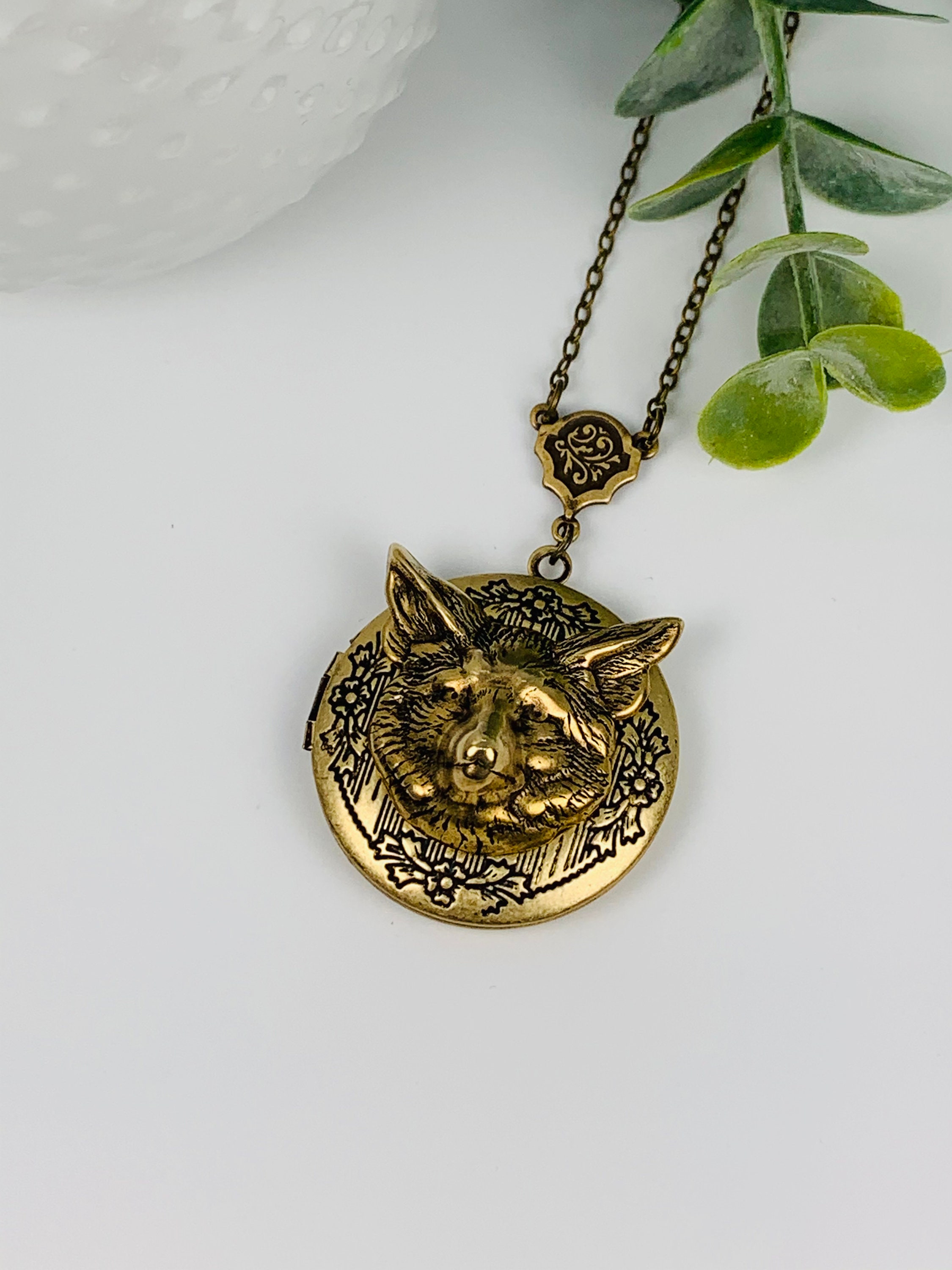 Antique Brass Fox Locket Necklace | Etsy