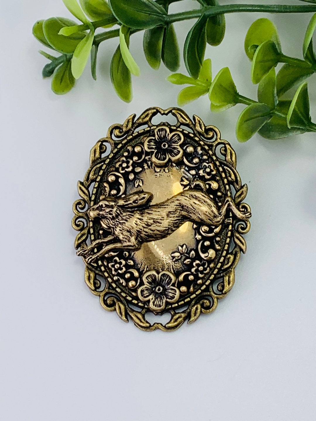 Antique Brass Running Rabbit Brooch - Etsy