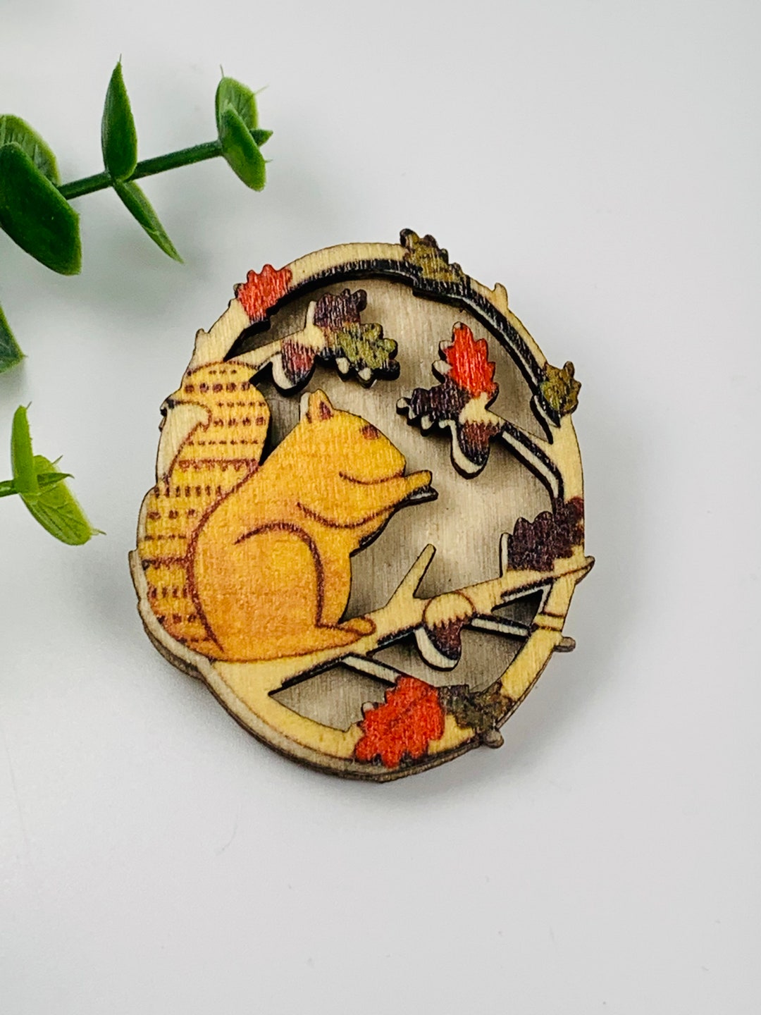 Woodland Hand Carved Wooden Squirrel Brooch - Etsy