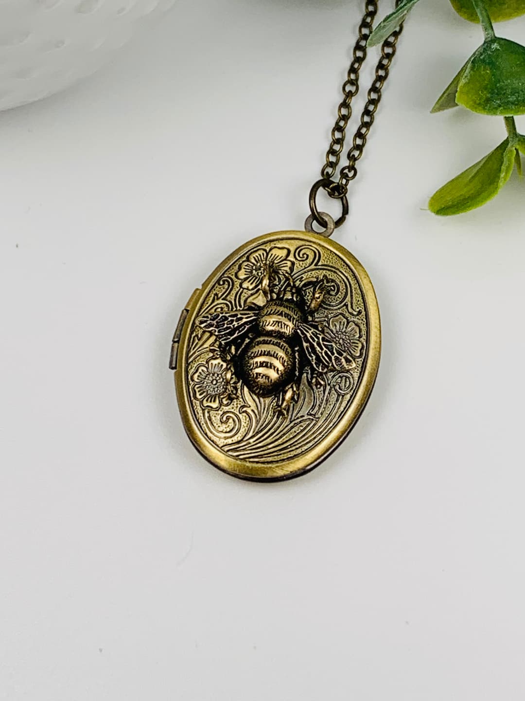Antique Brass Bee Locket Necklace - Etsy