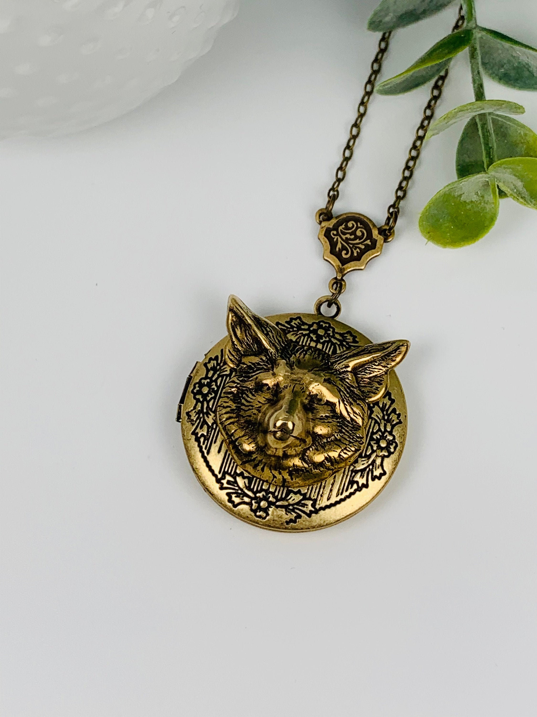Antique Brass Fox Locket Necklace | Etsy