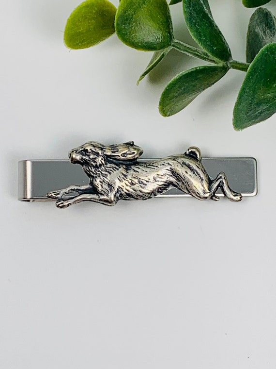 Antique Silver Running Rabbit Tie Bar | Etsy