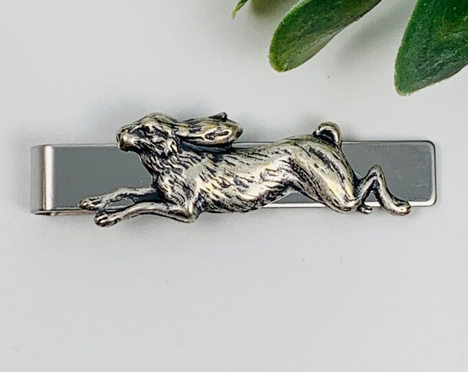 Antique Silver Running Rabbit Tie Bar - Etsy