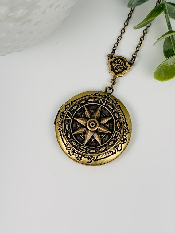 Antique Brass Nautical Compass Locket Necklace - Etsy