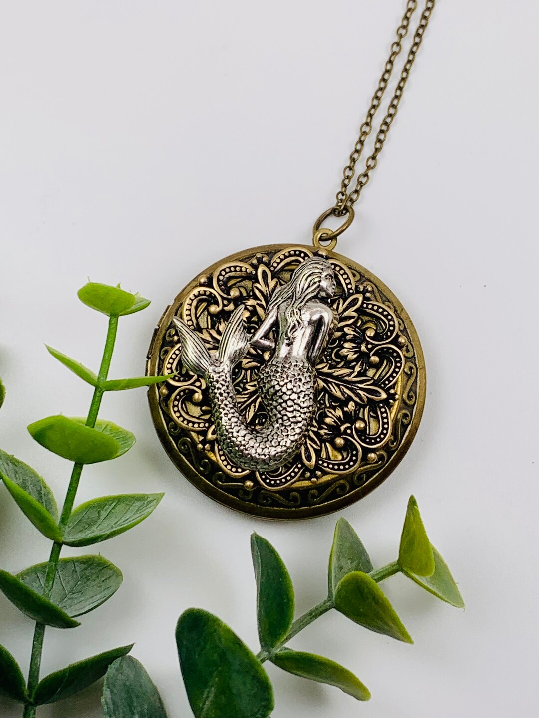 Nautical Antique Brass Mermaid Locket Necklace - Etsy