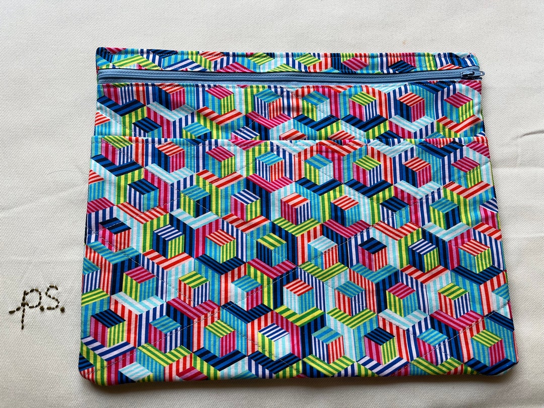 Building Blocks in Colorful Stripes Quilted Folder Pouch - Striped ...