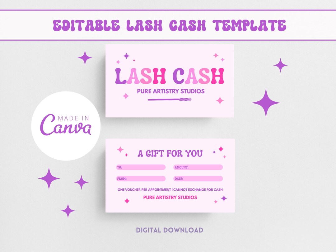 Lash Cash Gift Card, Lash Voucher, Gift Certificate for Lash Business ...