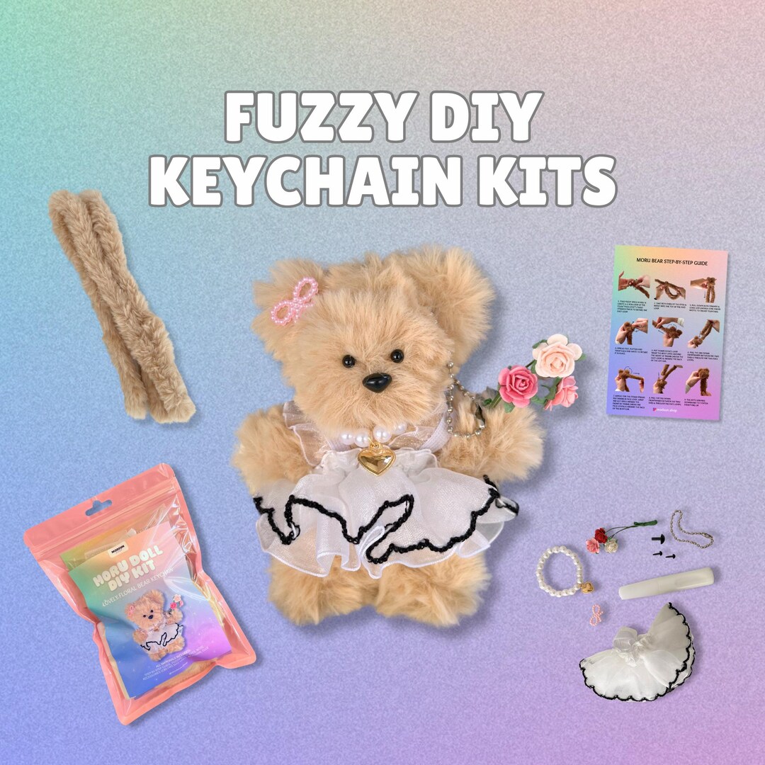 Fuzzy Pipe Cleaner DIY Keychain Craft Kit | Lovely Floral Bear Keyring ...