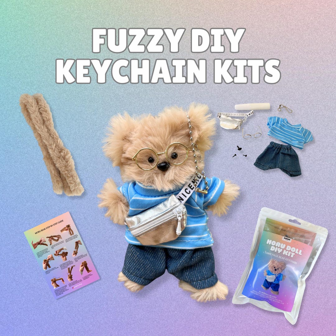 DIY Fuzzy Teddy Keychain Kit: Custom Cute Keychain With Mini Fanny Pack ...