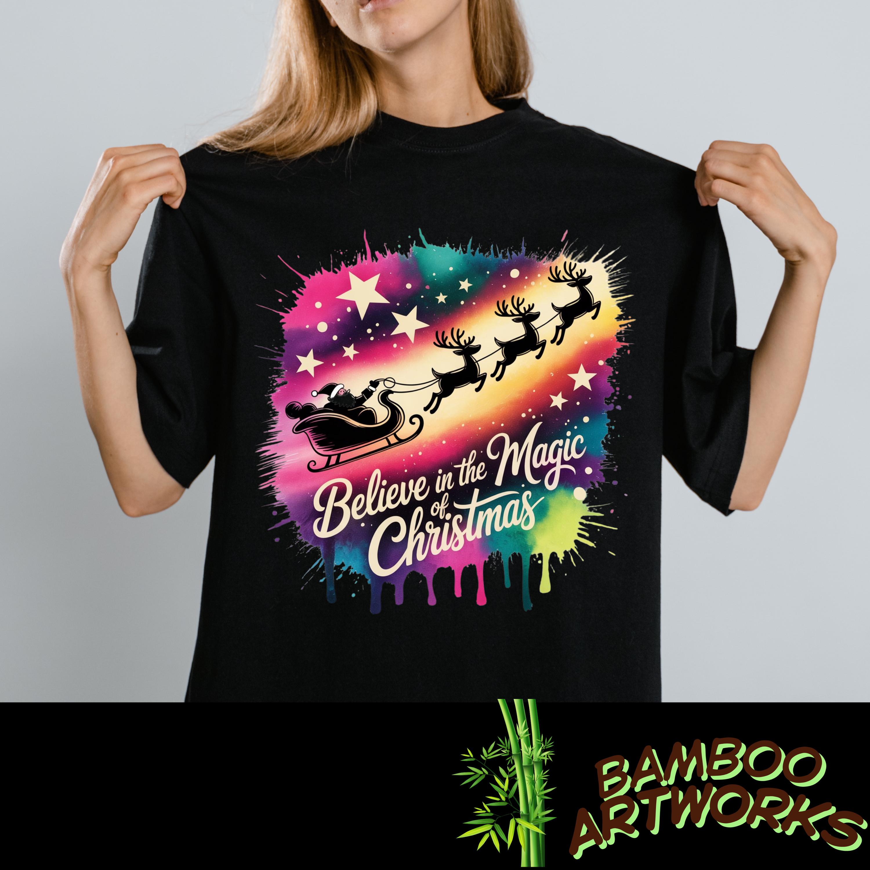 Vibrant Watercolor Santa Sleigh PNG, Cosmic Christmas Sky Digital ...