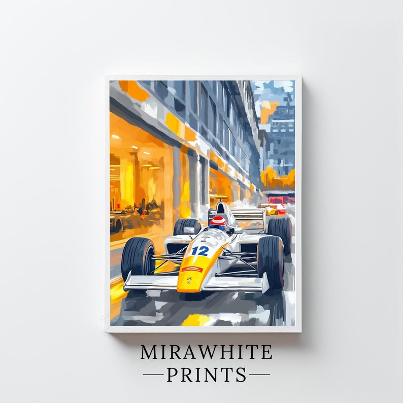 Vintage F1 Car Racing Art Print, Retro Motorsport Decor (digital ...