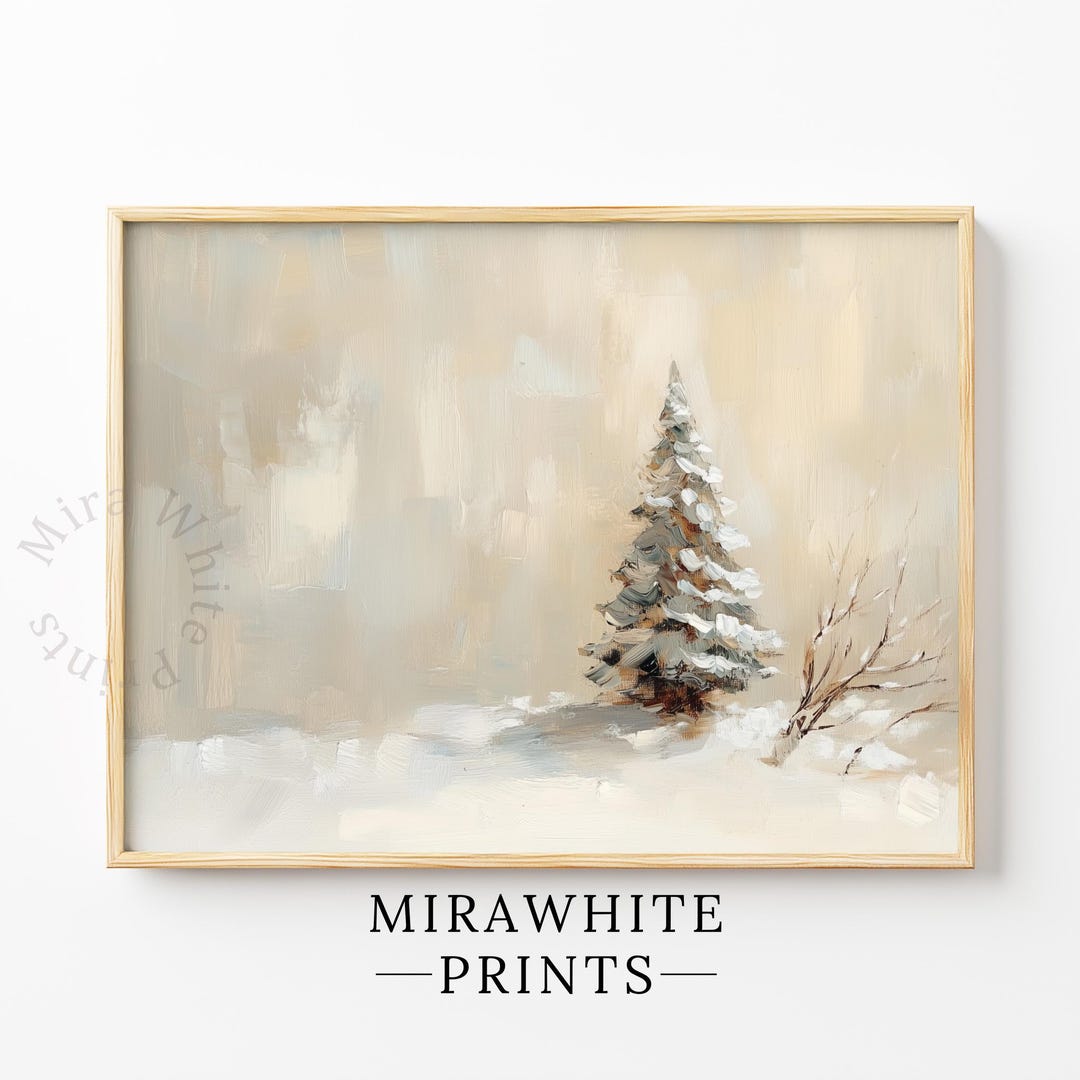 Rustic Christmas Tree Wall Art, Printable Vintage Evergreen Painting ...