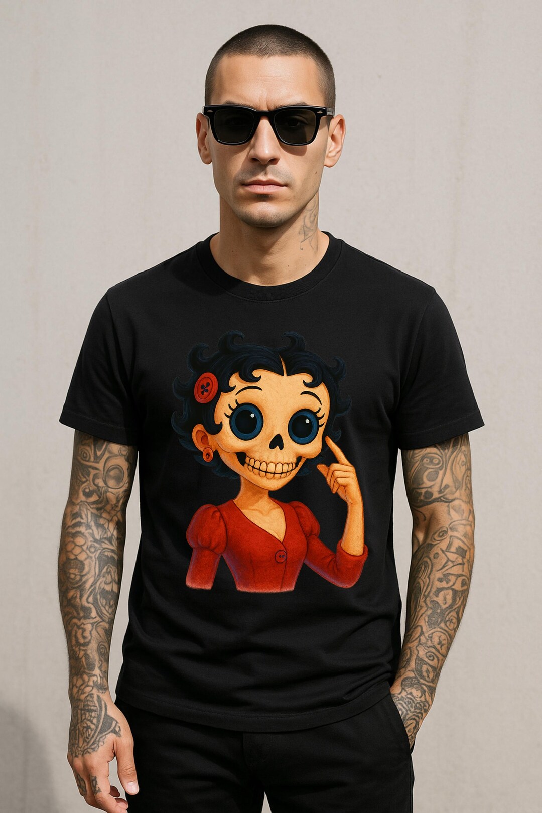 Skull Betty Boop Graphic T-shirt, Vintage Horror Art - Etsy