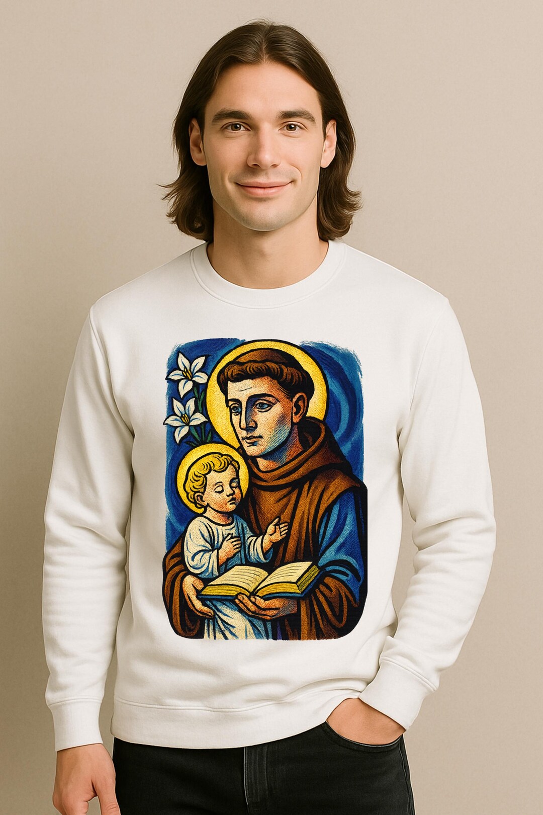 Saint Anthony of Padua Sweater – Catholic Holy Family Art Pullover - Etsy